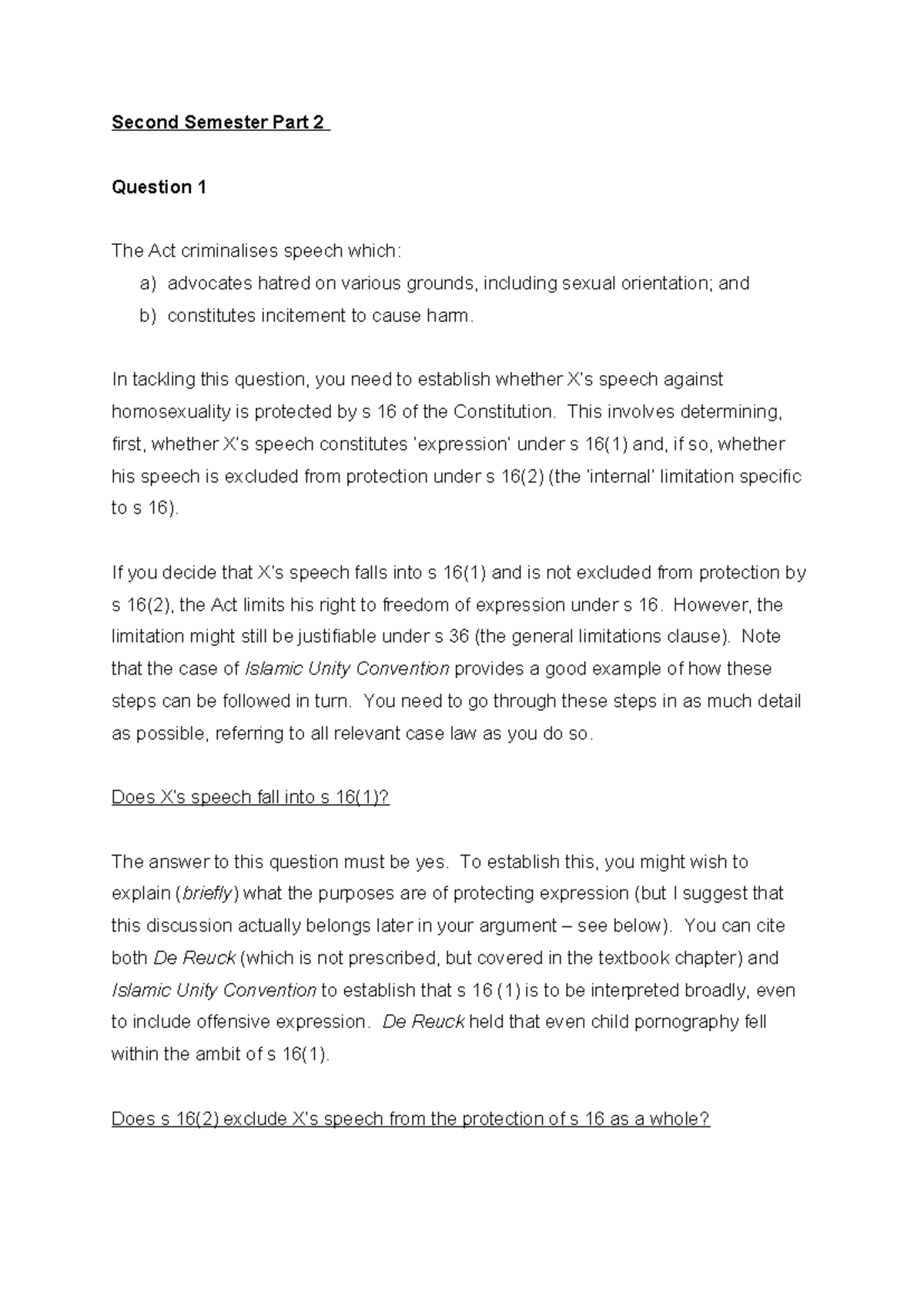 Constitutional Law 2: Analysis of Hate Speech and Freedom of Expression ...