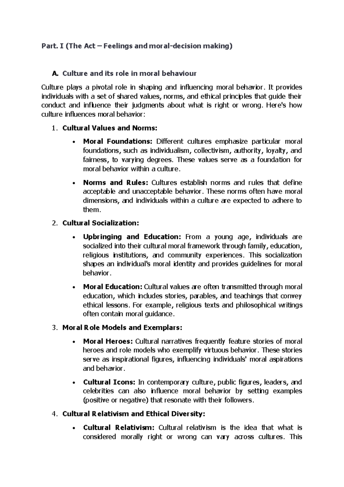 Ethics Reading Material - CULTURE & MORALITY: Insights from THE ACT ...