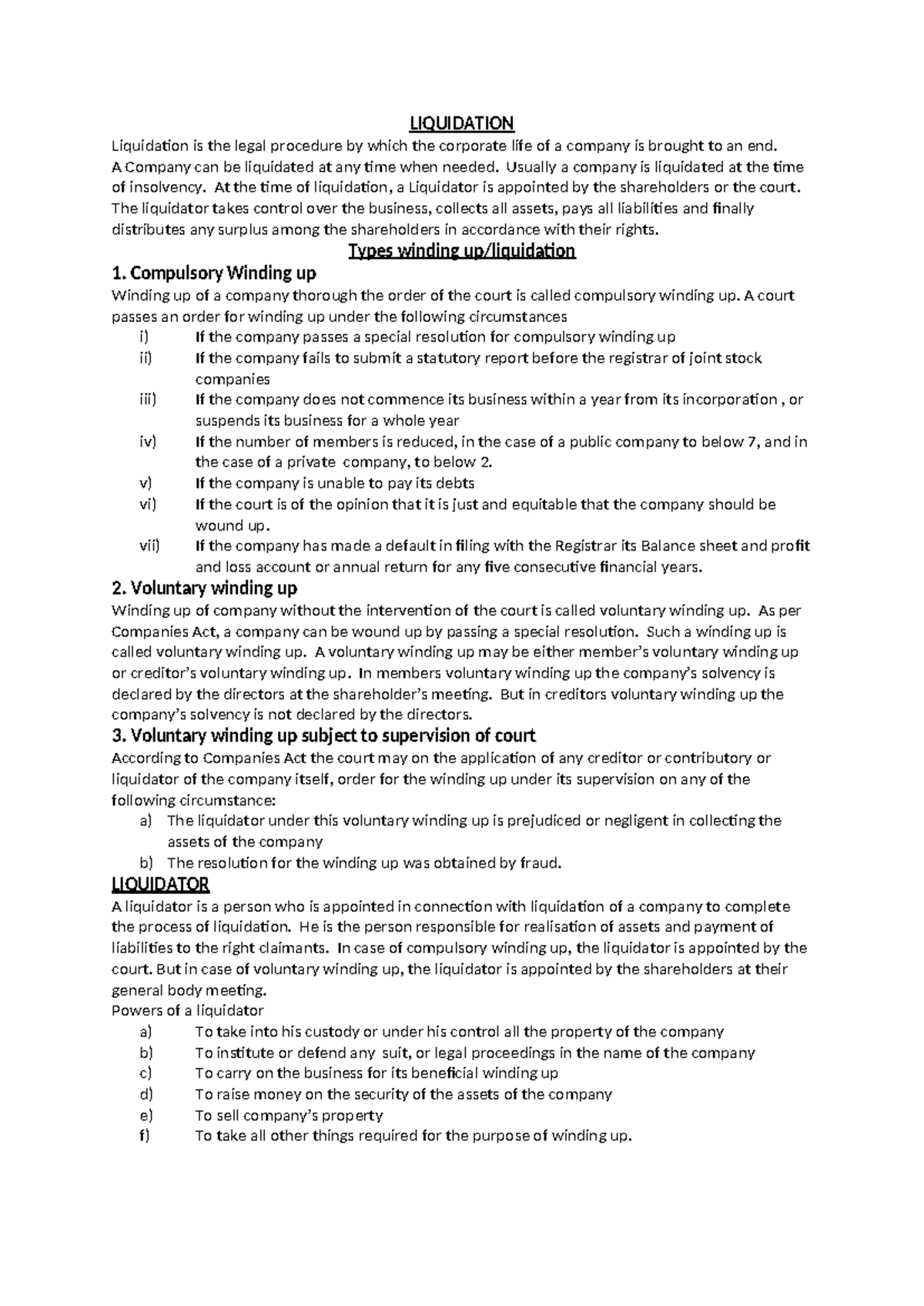 LIQUIDATION (Course Code: LIQ-5) - Comprehensive Overview and Case ...