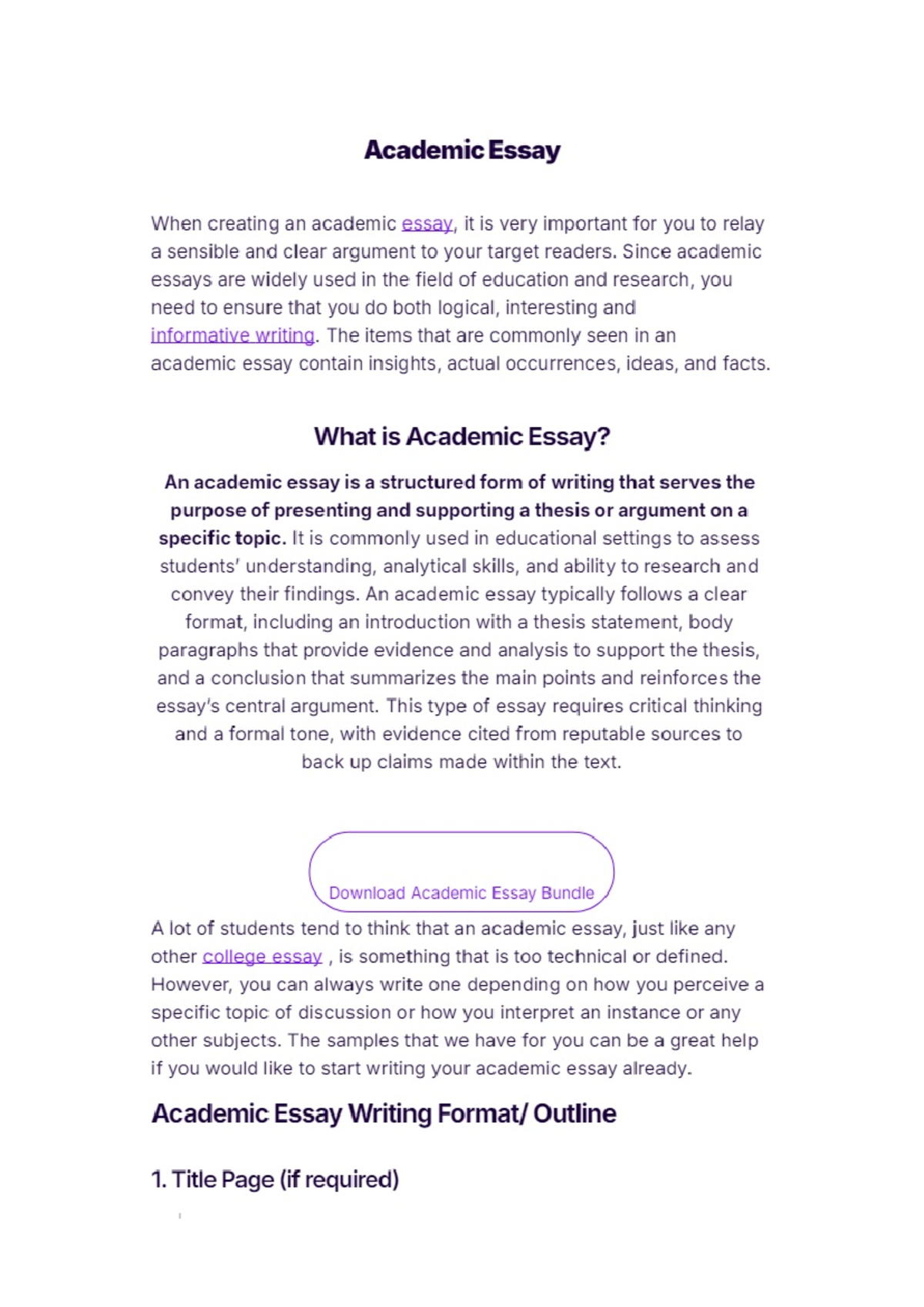 Academic Essay Writing Guide - Essay 101 - Ctto - Studocu