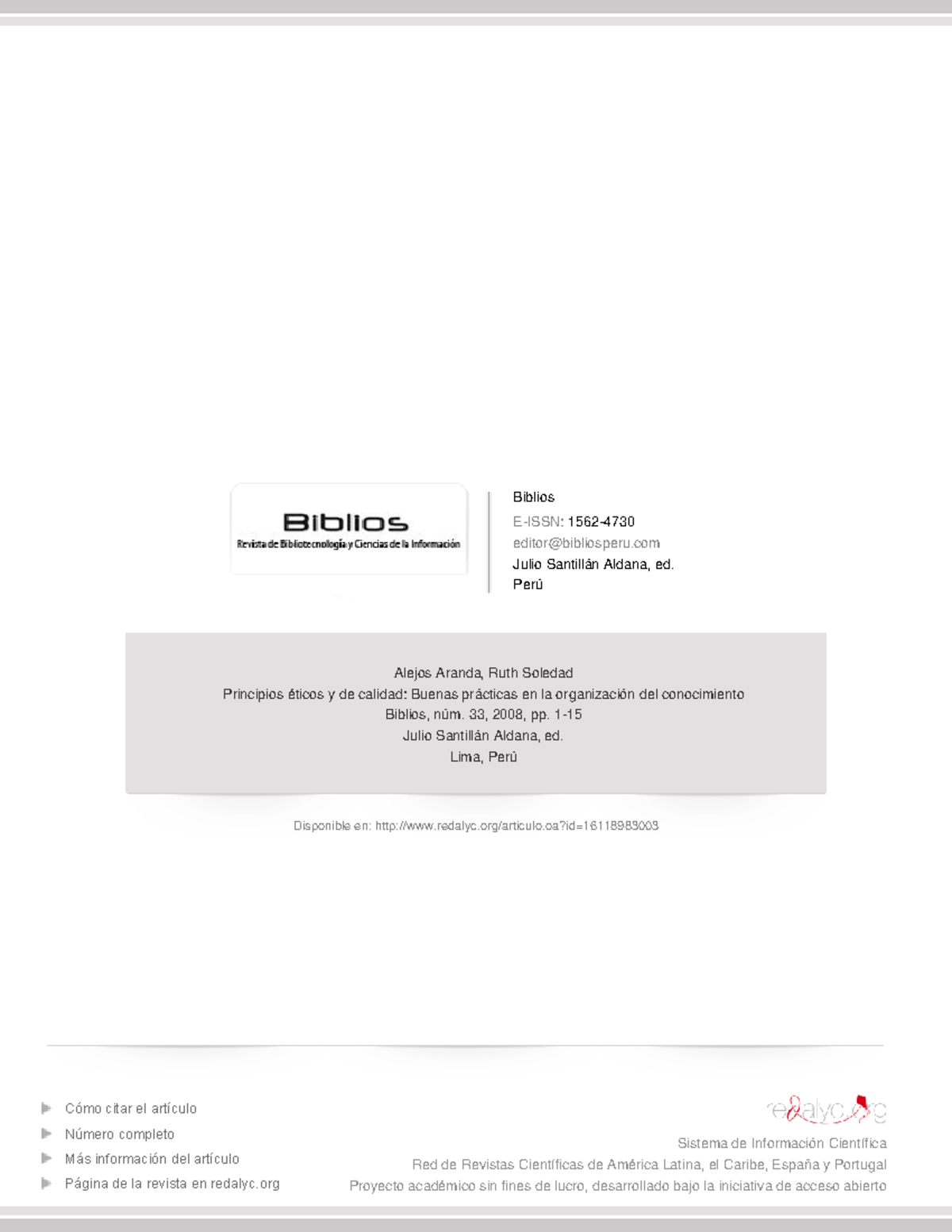 Lectura-3 Principios Eticos DE Calidad - Biblios E-ISSN: 1562- editor ...