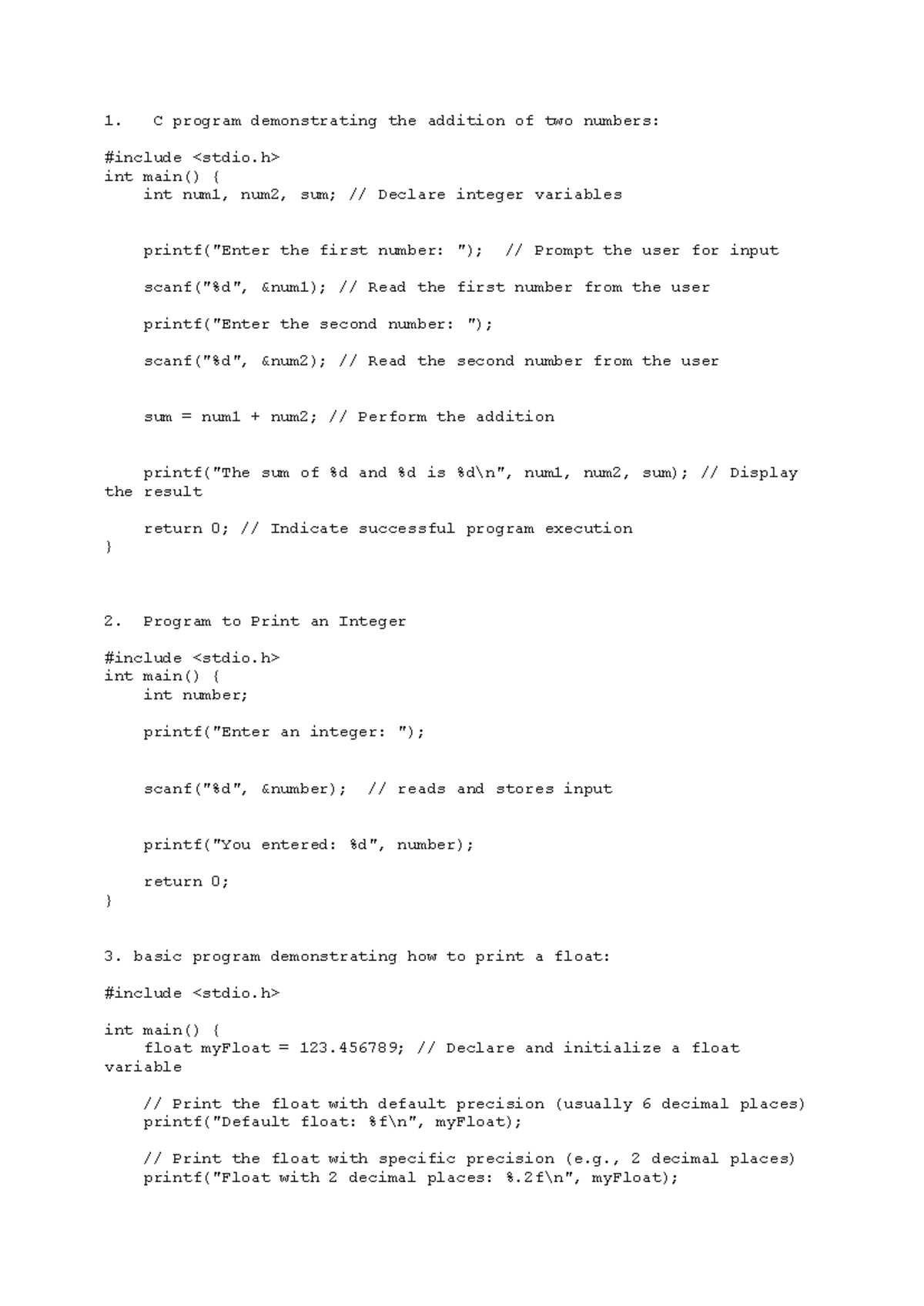 C Programming Lab Manual: Simple Programs and Examples - Studocu