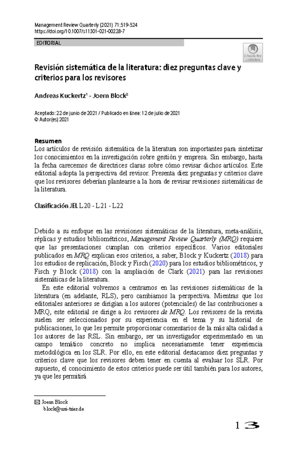 SLR 2024 Mayopaper 1 es - TRABAJO TUTORIAL - Management Review ...