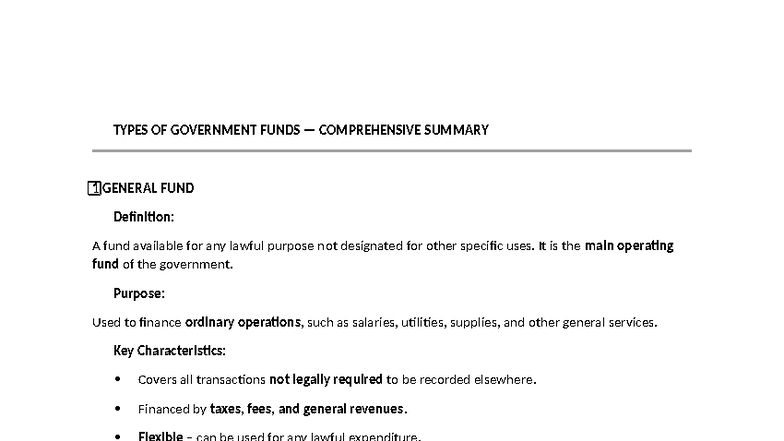 Gov Acctg - Types of Government Funds Summary - Studocu