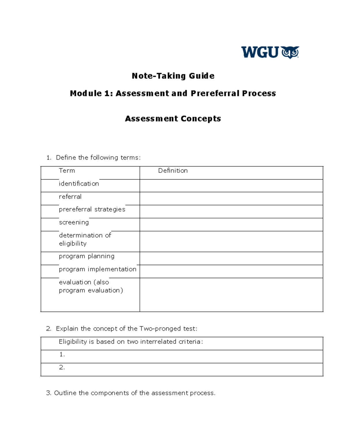 Note-Taking Guide: Module 1 Assessment Concepts Overview - Studocu