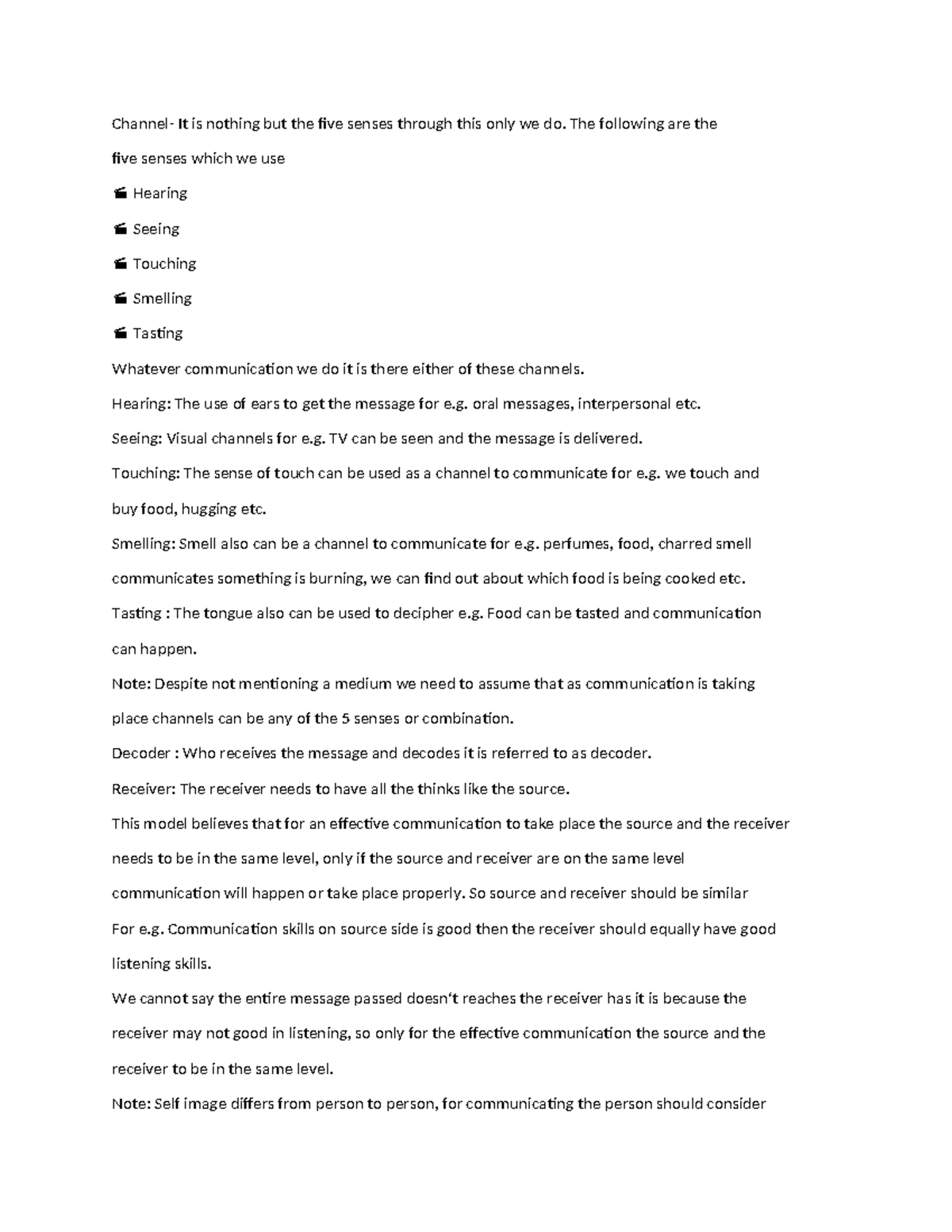 Introduction to Communication: Understanding the Five Senses - Studocu