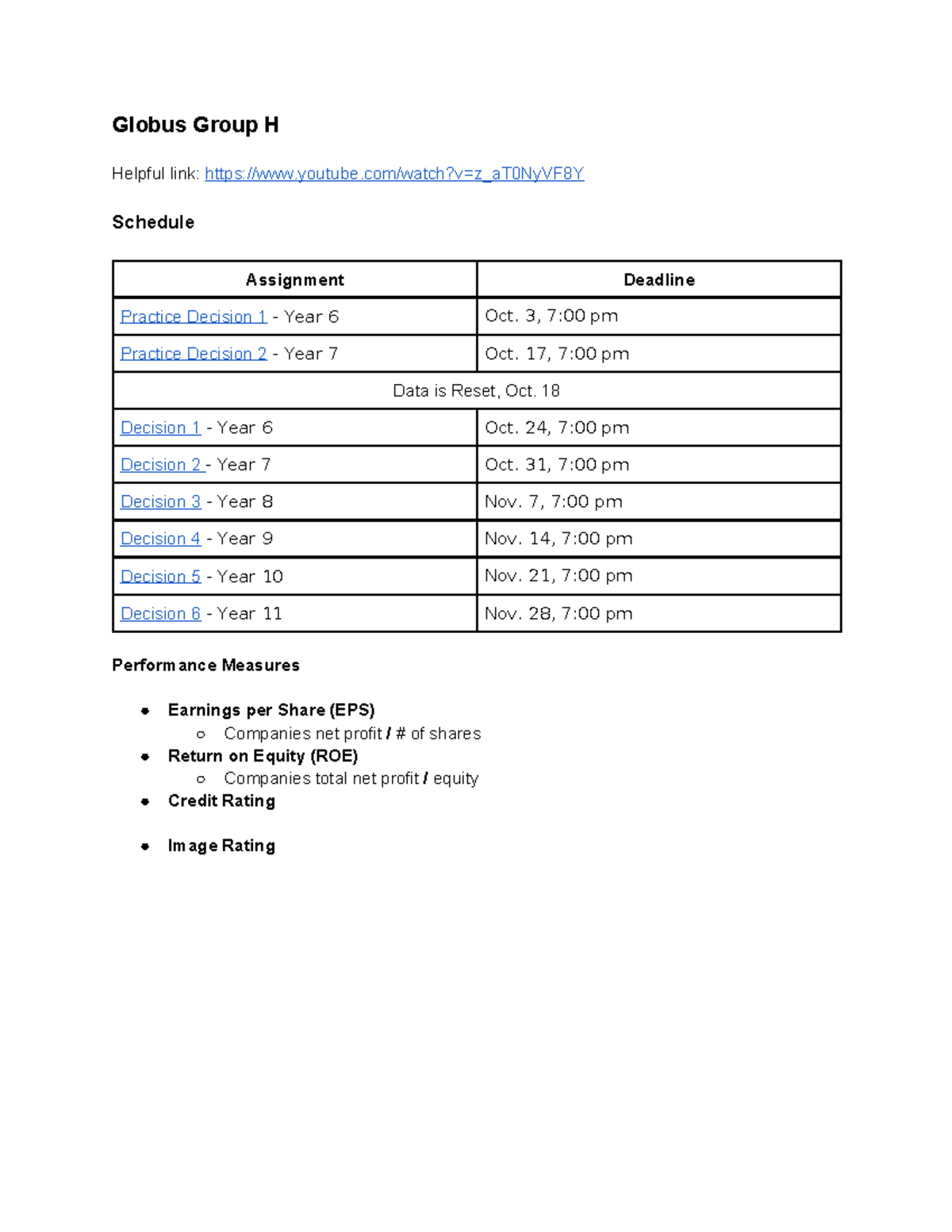 Globus Group H: Schedule for Assignments & Decisions - Studocu