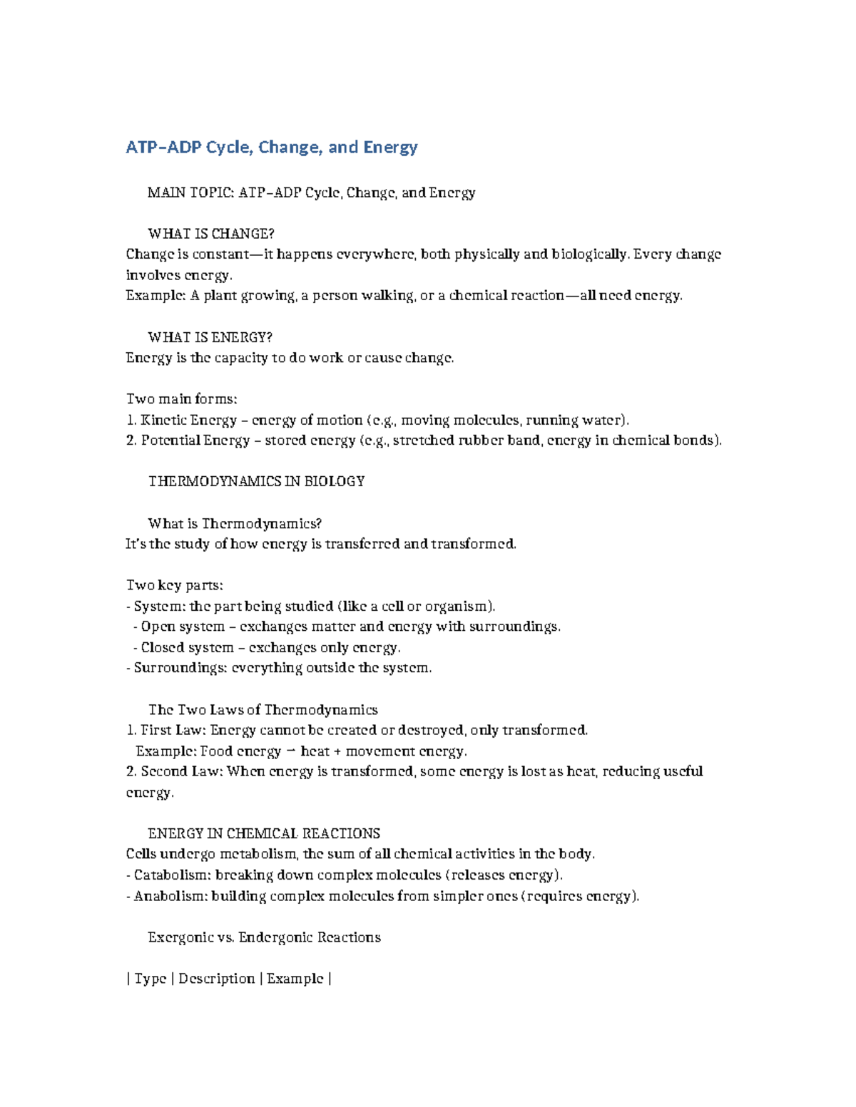 ATP and ADP Cycle: Understanding Energy Transformation in Biology - Studocu