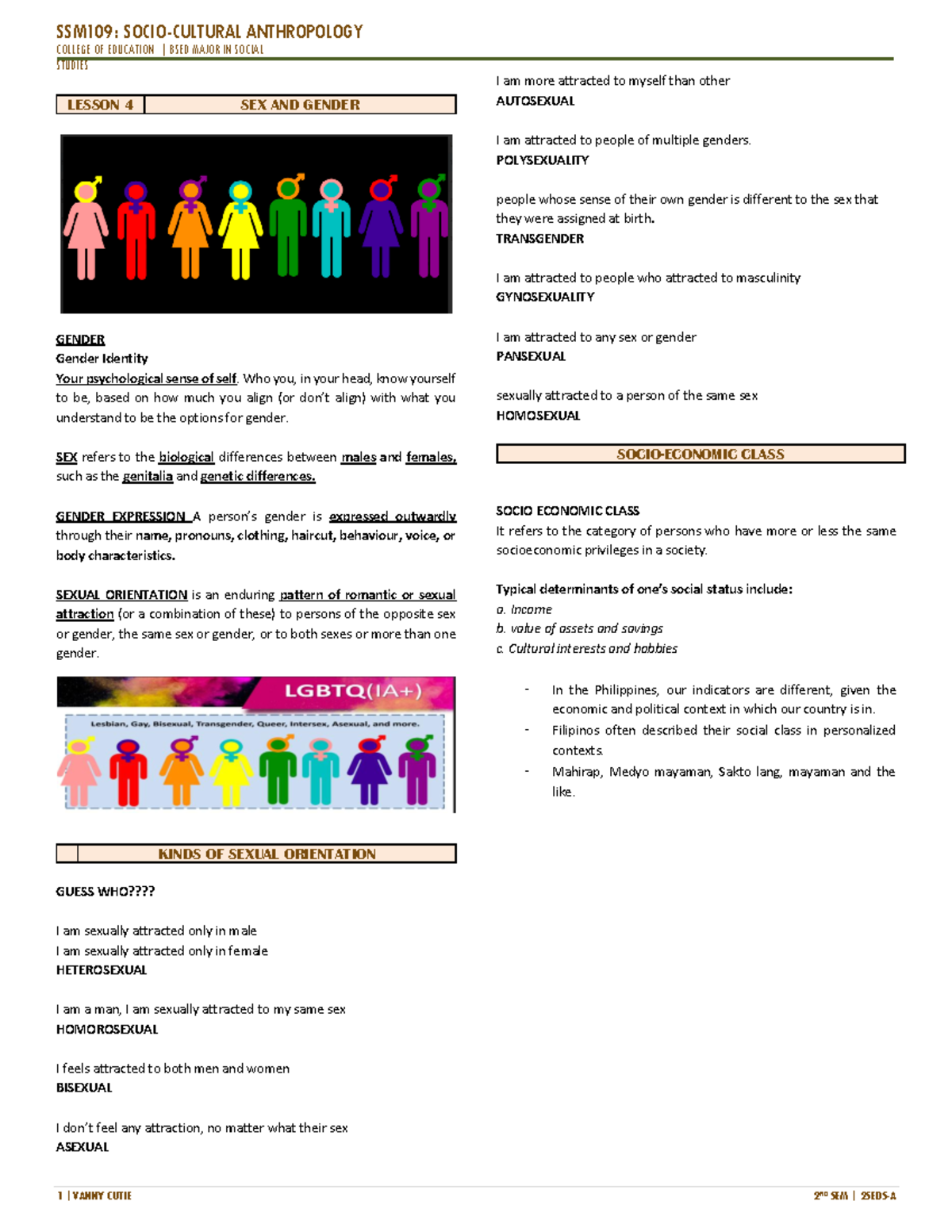 SSM109 REV Lesson 4 SEX AND Gender - SSM109: SOCIO-CULTURAL ...