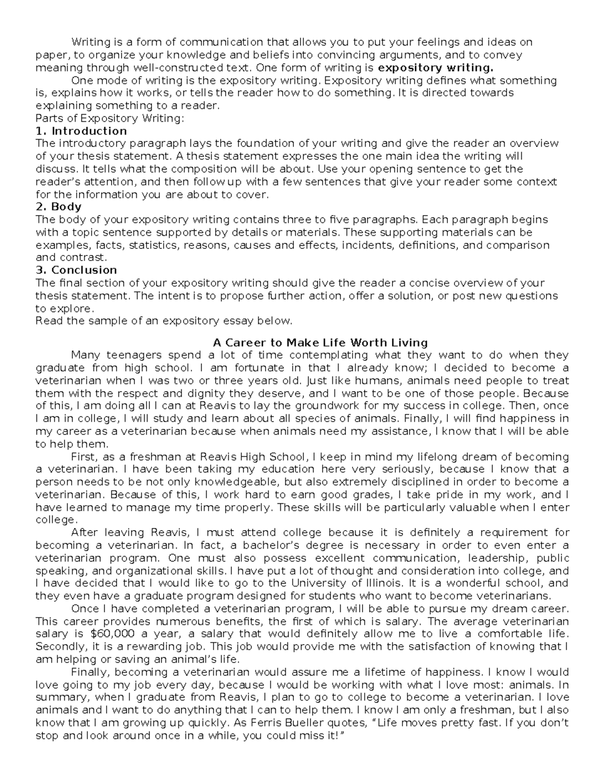 Expository Writing Guide: Structure & Career Insights - Studocu