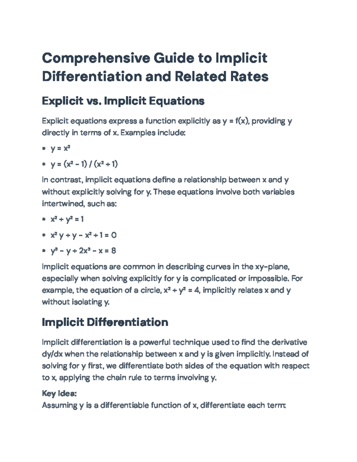 Comprehensive Guide to Implicit Differentiation & Related Rates (MATH ...
