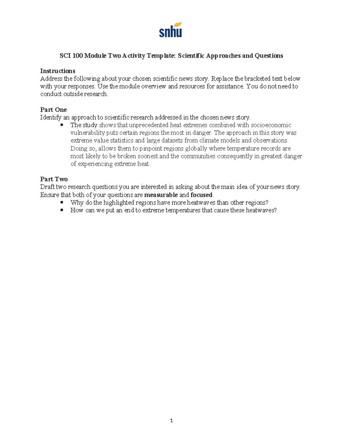 SCI 100 Module Two Activity Template - Replace the bracketed text below ...