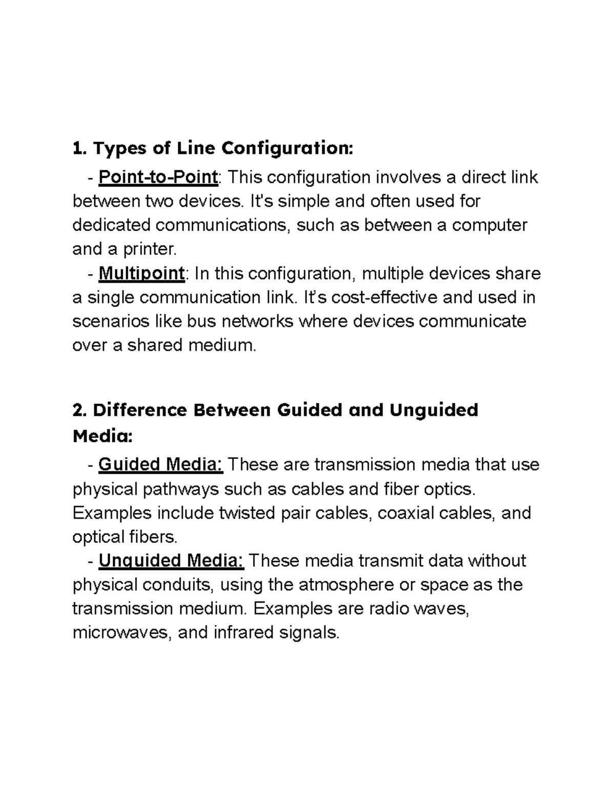 Data Communication Key Topics: Line Configurations Explained - Studocu