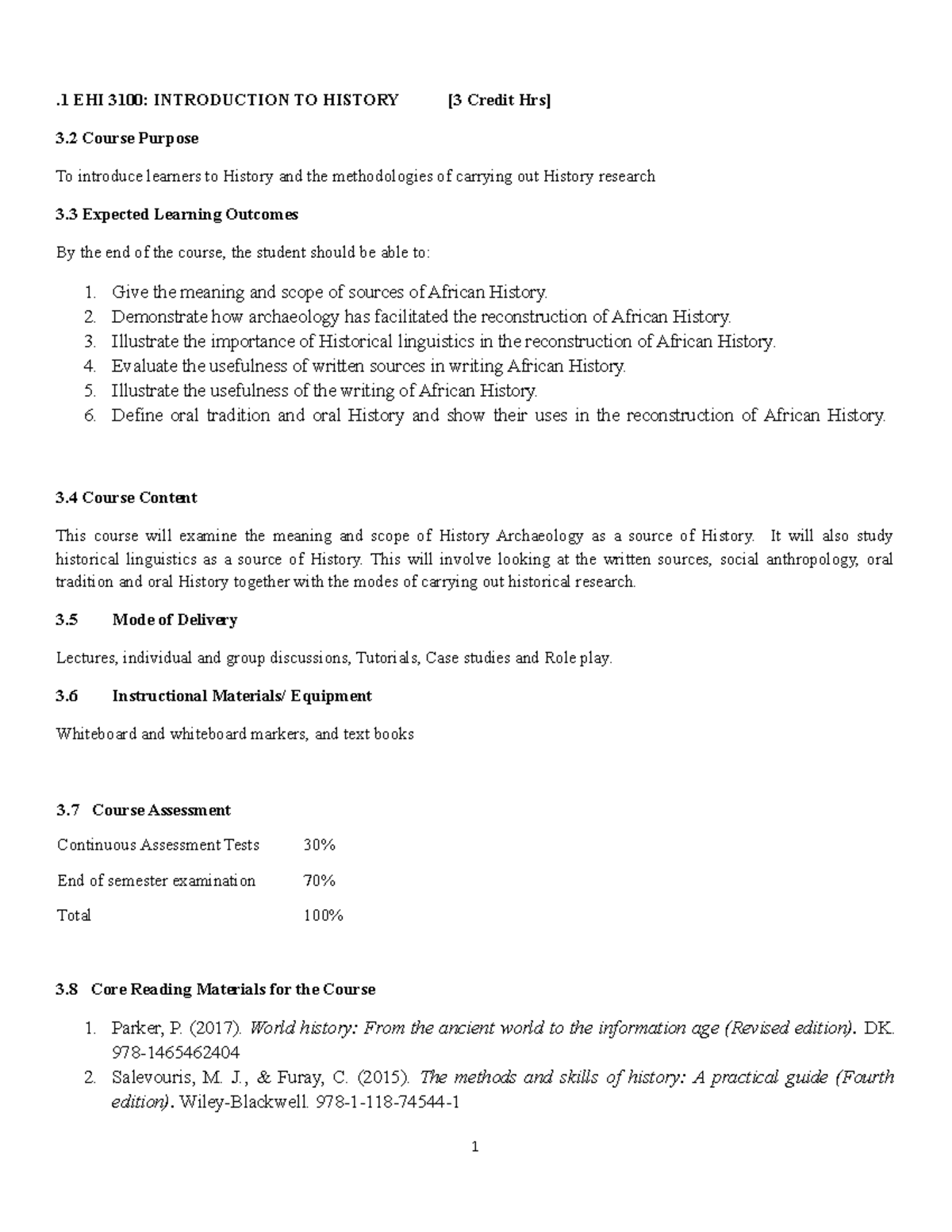 Sources of African History: EHI 3100 Course Notes on Methodologies ...