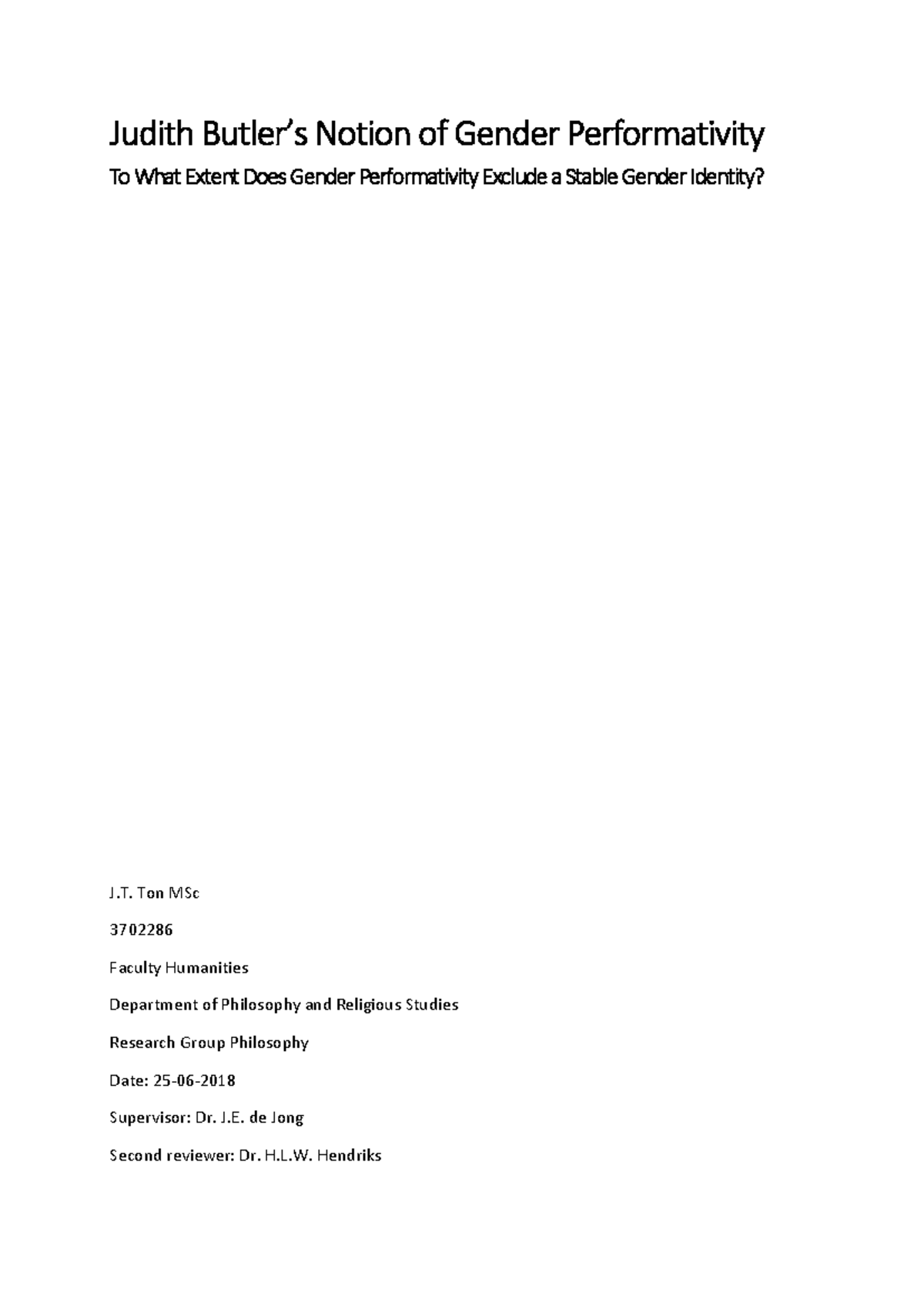 Judith Butler's Gender Performativity: Examining Identity Stability ...