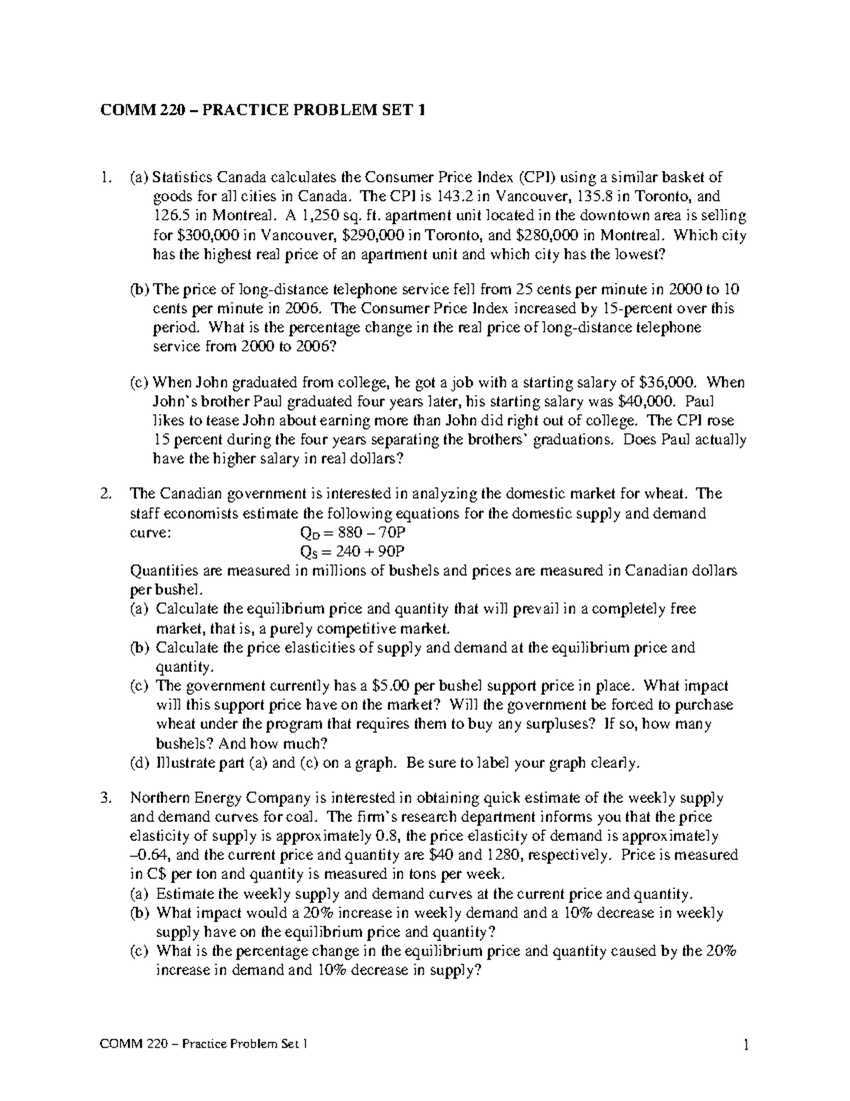 COMM220 Practice Problem Set 1 - COMM 220 – Practice Problem Set 1 1 COMM 220 – PRACTICE PROBLEM ...