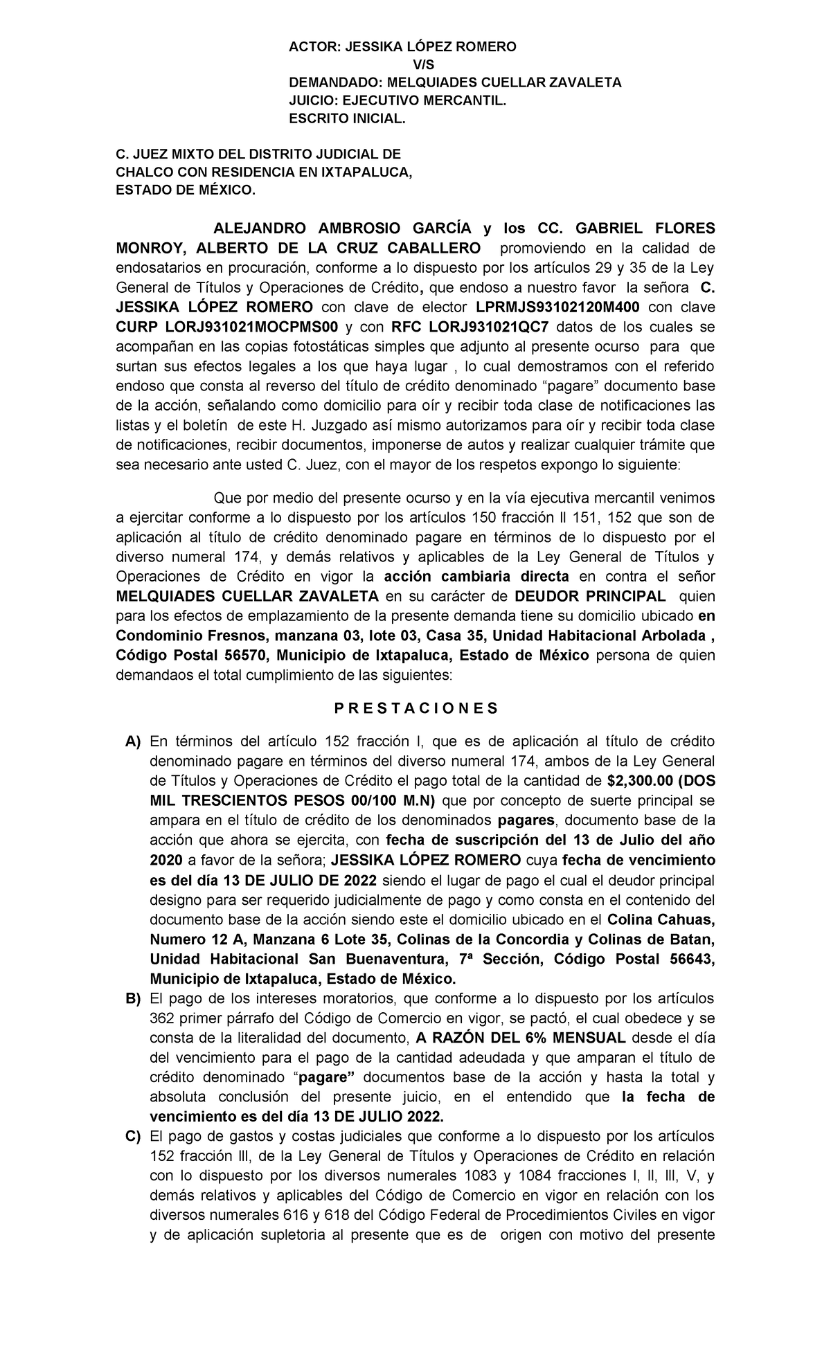 Demanda Juicio Mercantil , Melquiades Cuellar Zavaleta - ACTOR: JESSIKA ...