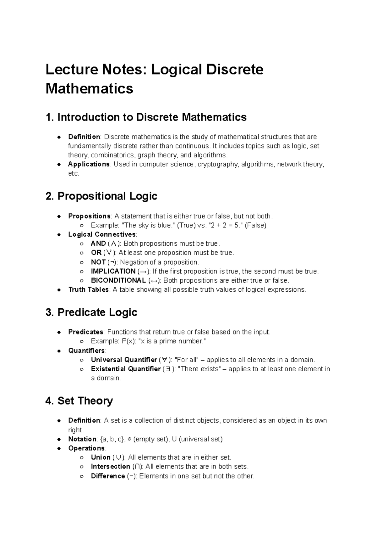 Lecture Notes on Discrete Mathematics Logic (Course Code: DM101) - Studocu