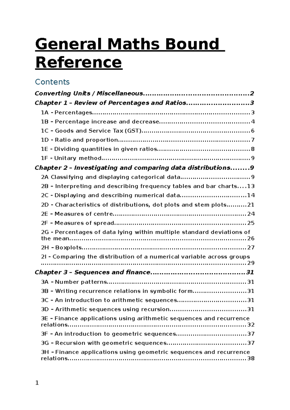 General Maths Bound Reference: Unit Conversion & Data Analysis - Studocu