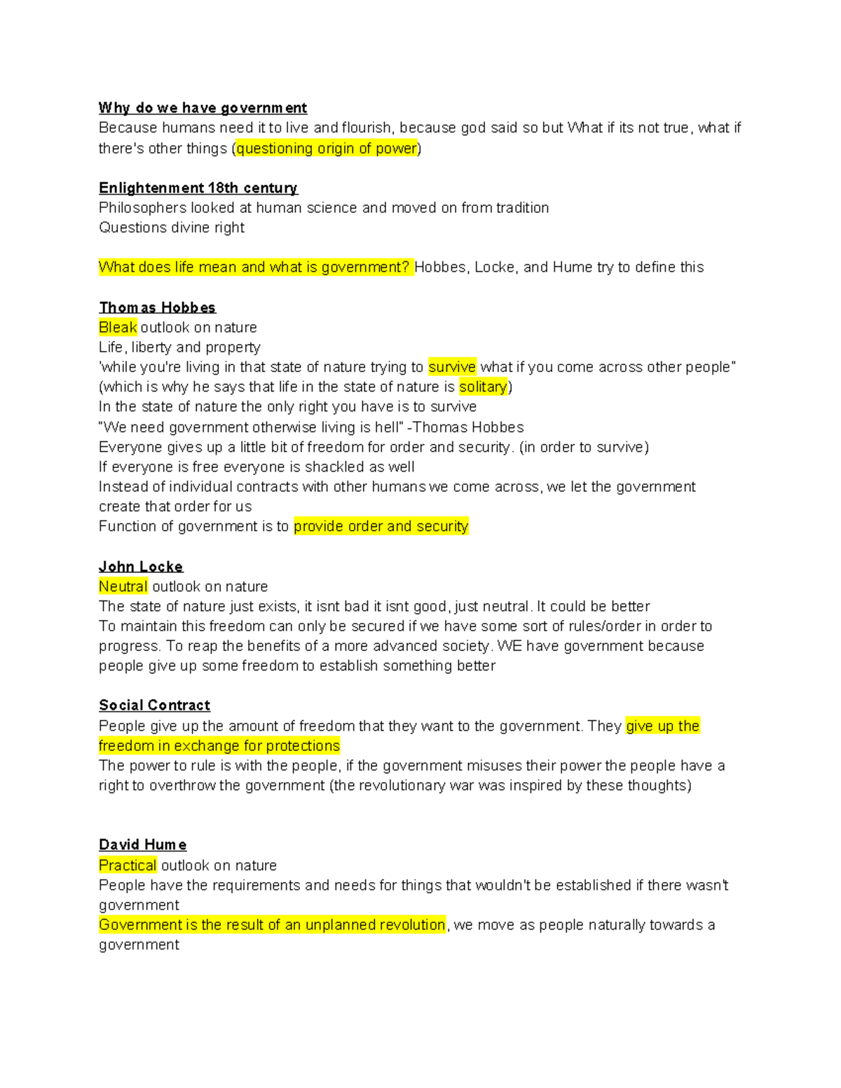 Government and Society: Hobbes, Locke, Hume, and the Social Contract ...
