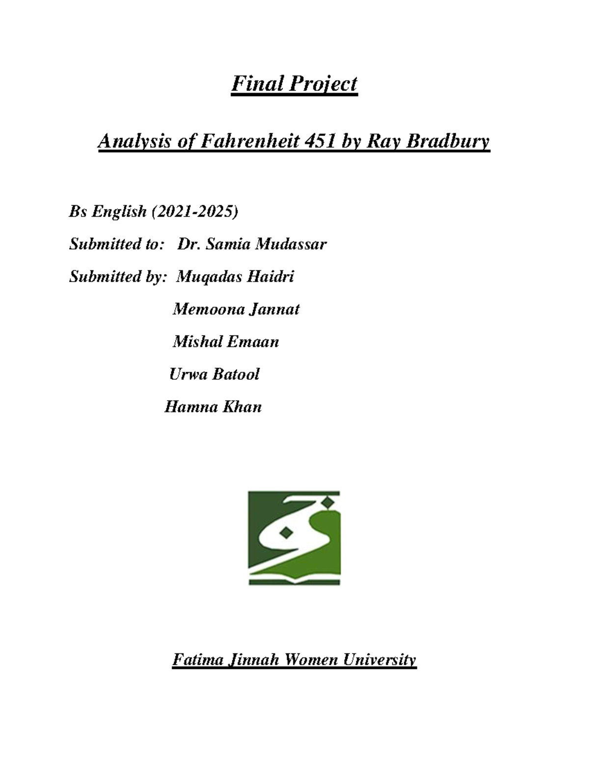 Final Project Analysis of Fahrenheit 451: A Postmodern Perspective ...