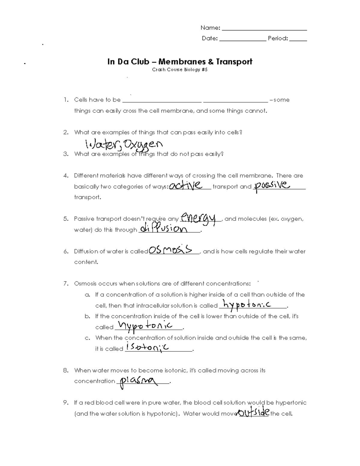 Biology Crash Course: Membrane Transport Concepts & Mechanisms - Studocu