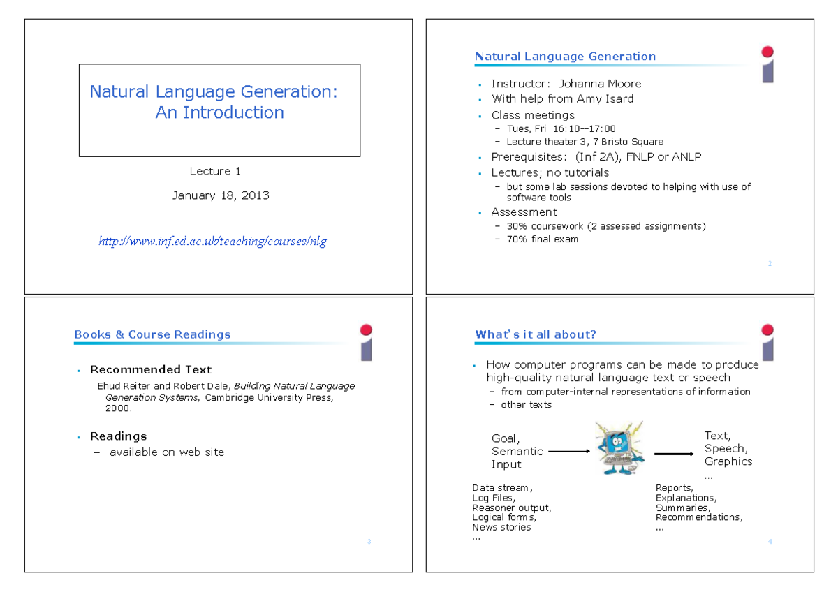 NLG2012 Lecture 1: Introduction to Natural Language Generation - Studocu