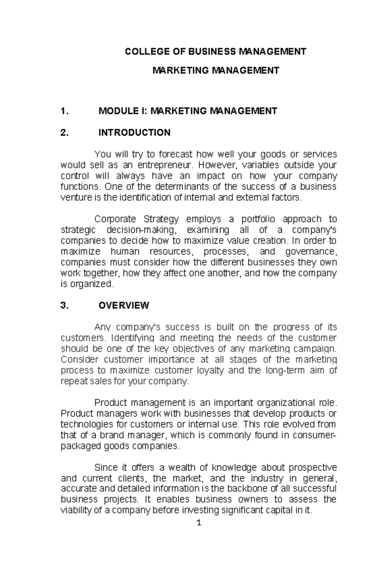 Marketing- Management- Module - COLLEGE OF BUSINESS MANAGEMENT ...