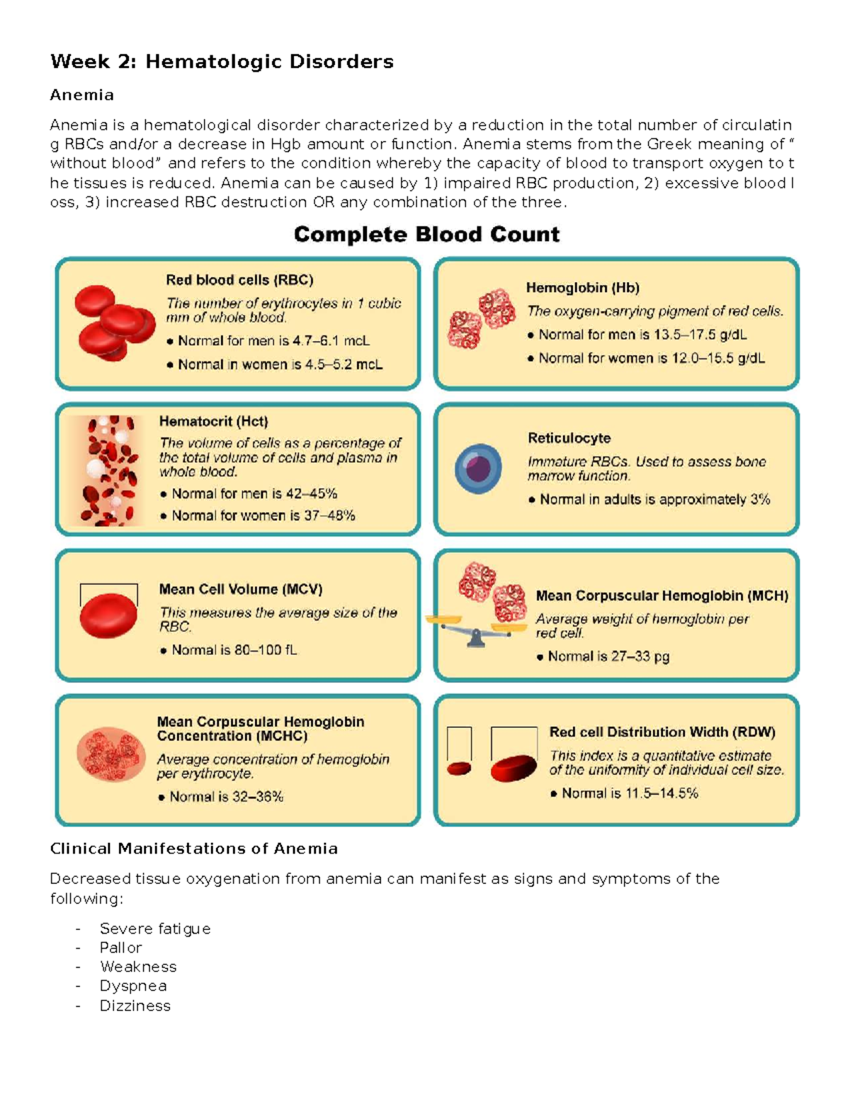 NR 507 Wk 2 Study Guide: Hematologic Disorders & Anemia Overview - Studocu