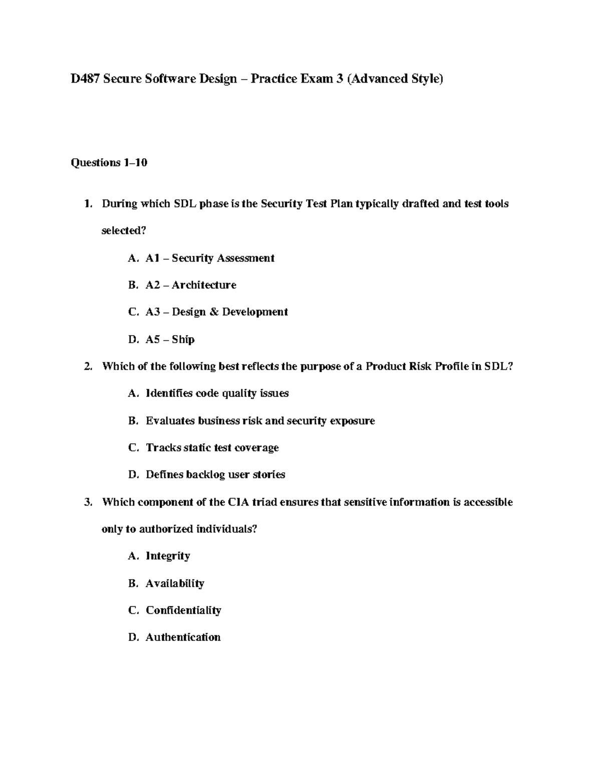 D487 Secure Software Design Practice Exam 3 Questions & Answers - Studocu