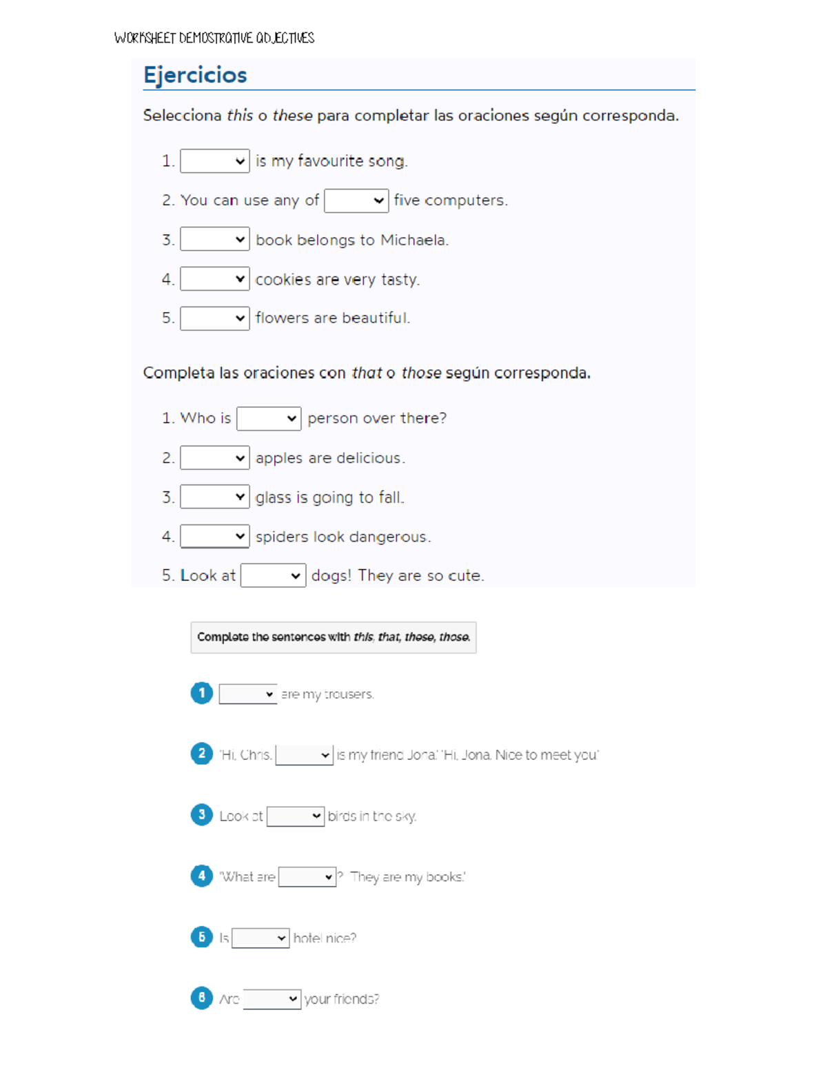 Worksheet on Demonstrative Adjectives - Studocu