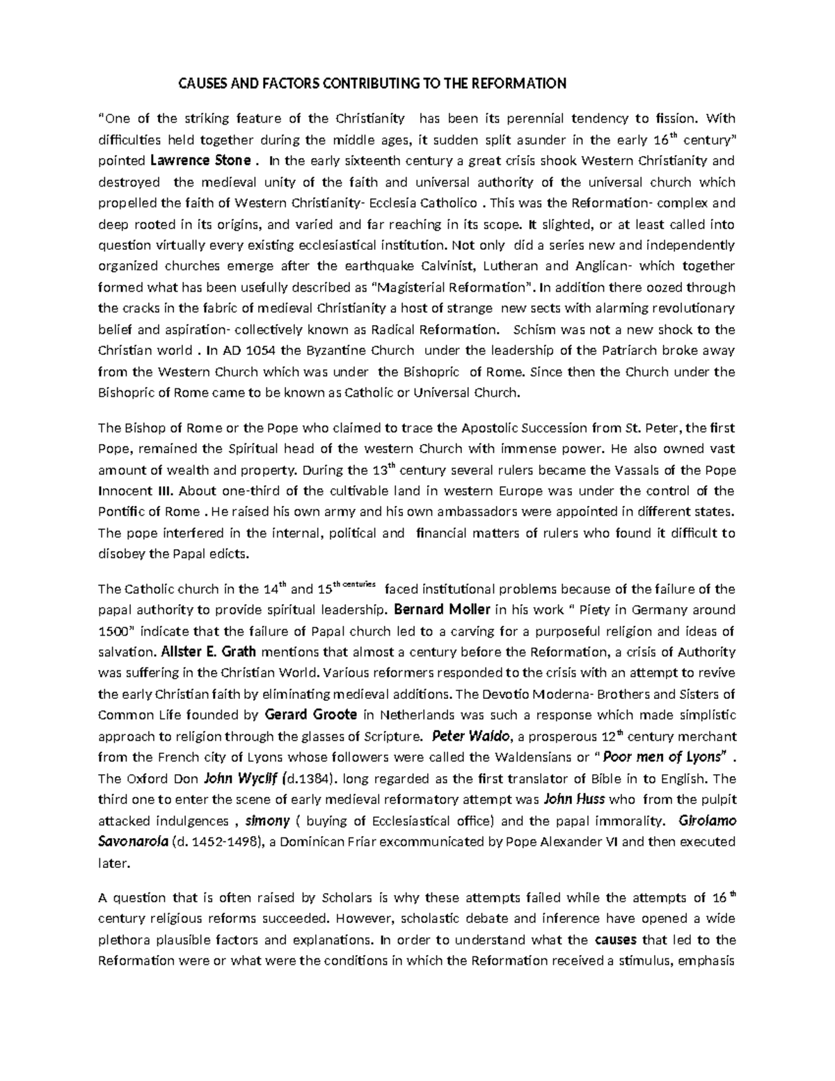 Protestant ref assignment - CAUSES AND FACTORS CONTRIBUTING TO THE ...