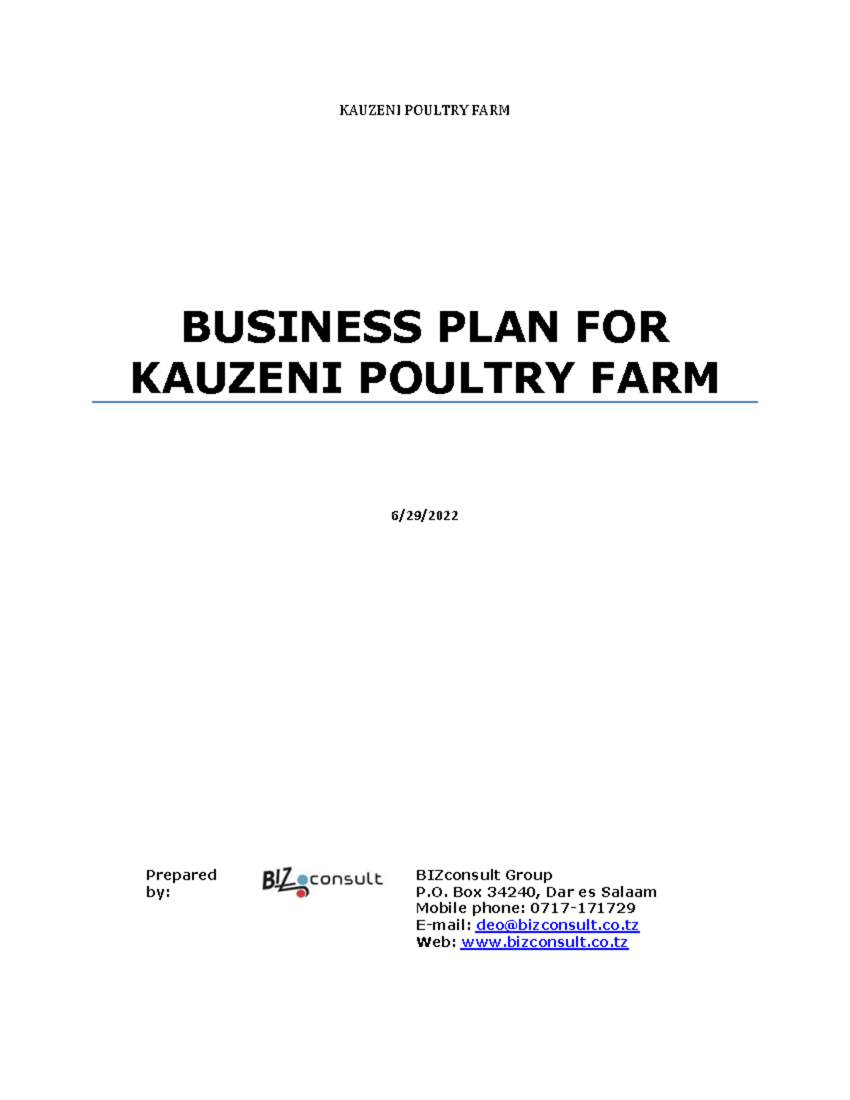 Kauzeni Poultry Farm Business Plan: A Comprehensive Overview - Studocu