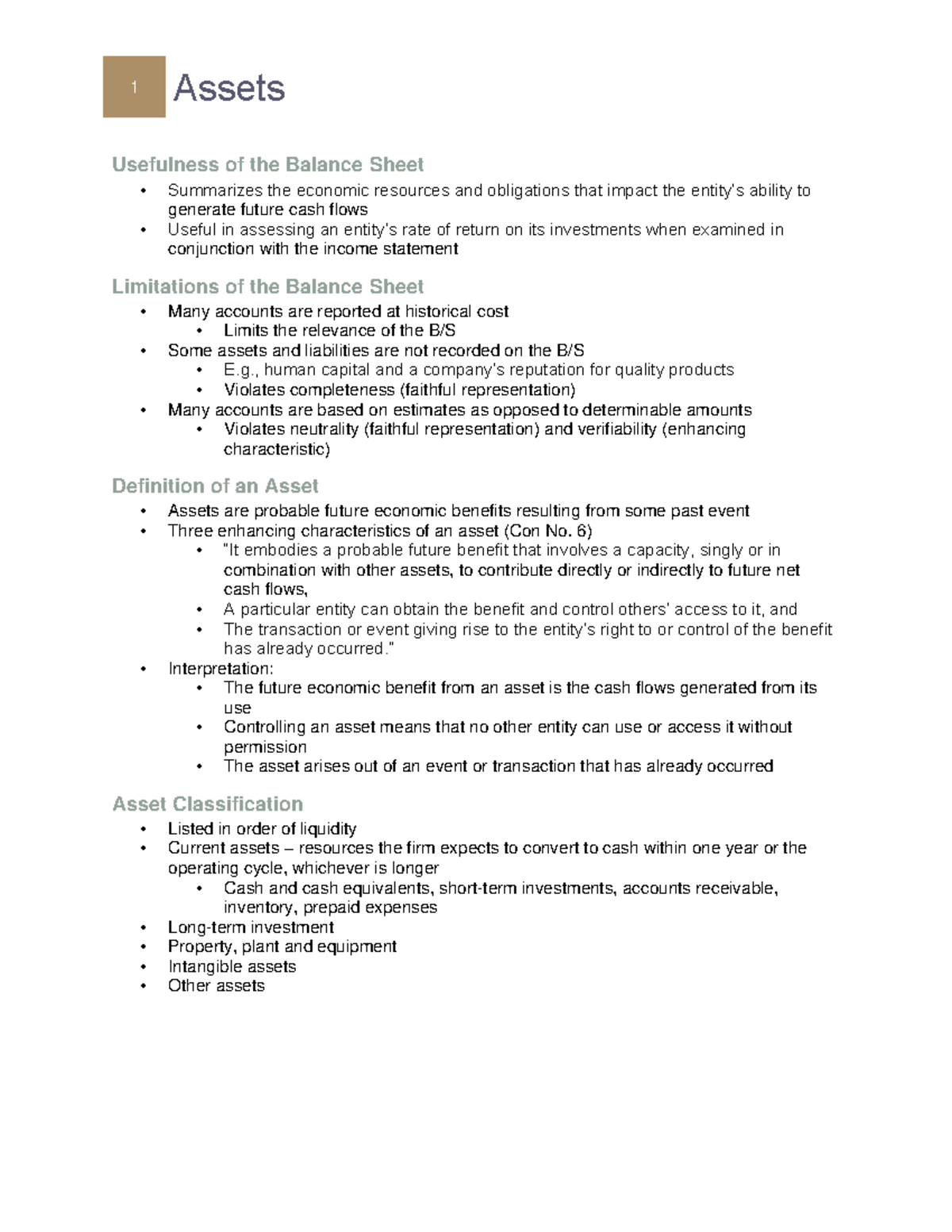 Final Exam Review for Accounting Principles (ACCT 101): Assets and ...