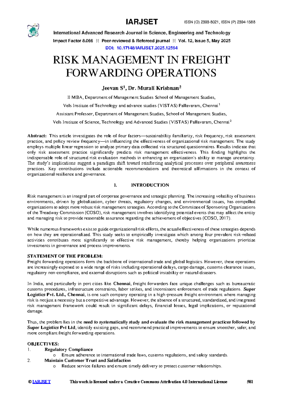 IARJSET II MBA Case Study: Risk Management in Freight Forwarding ...