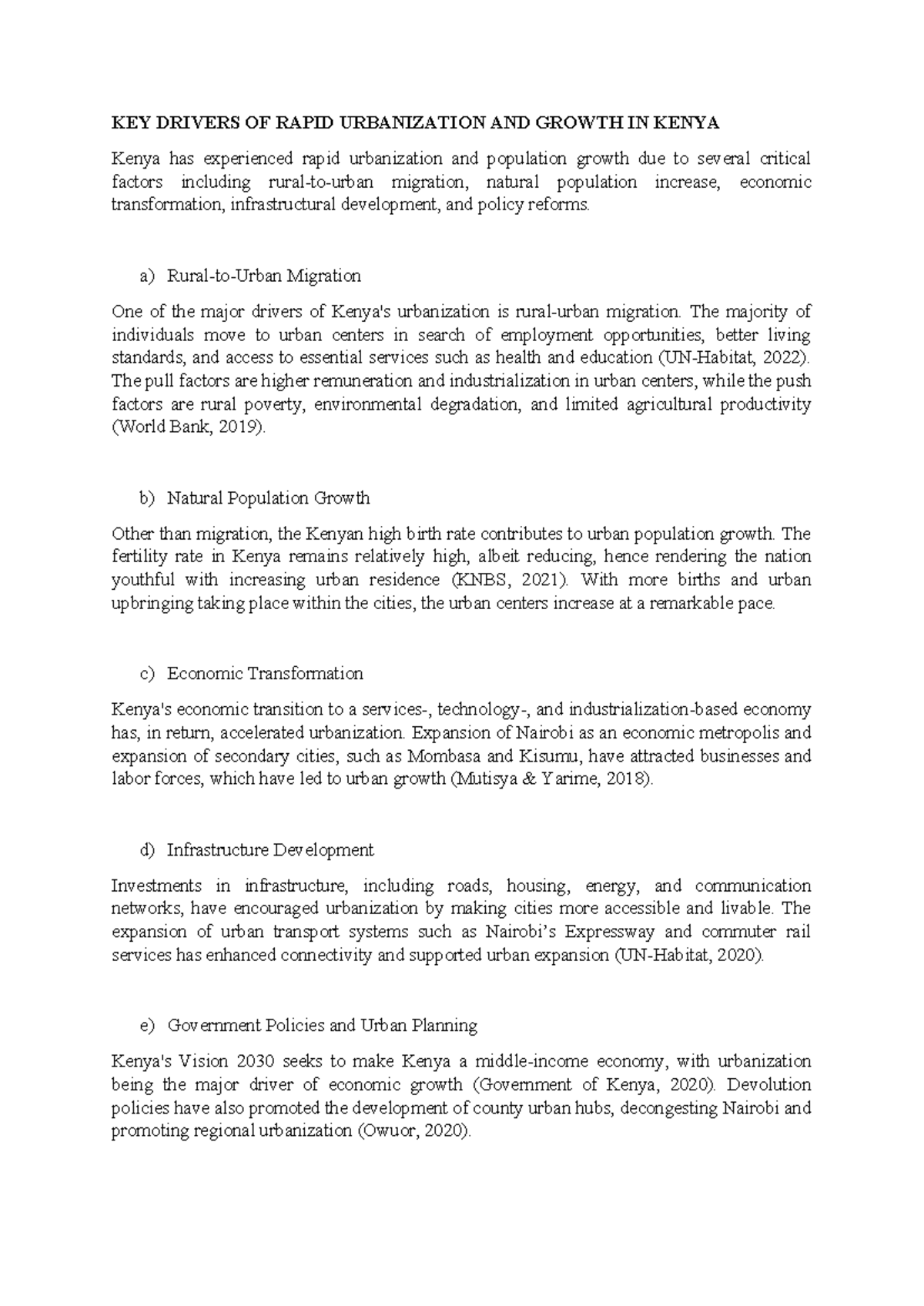Key Drivers of Rapid Urbanization and Growth in Kenya - KEY DRIVERS OF ...