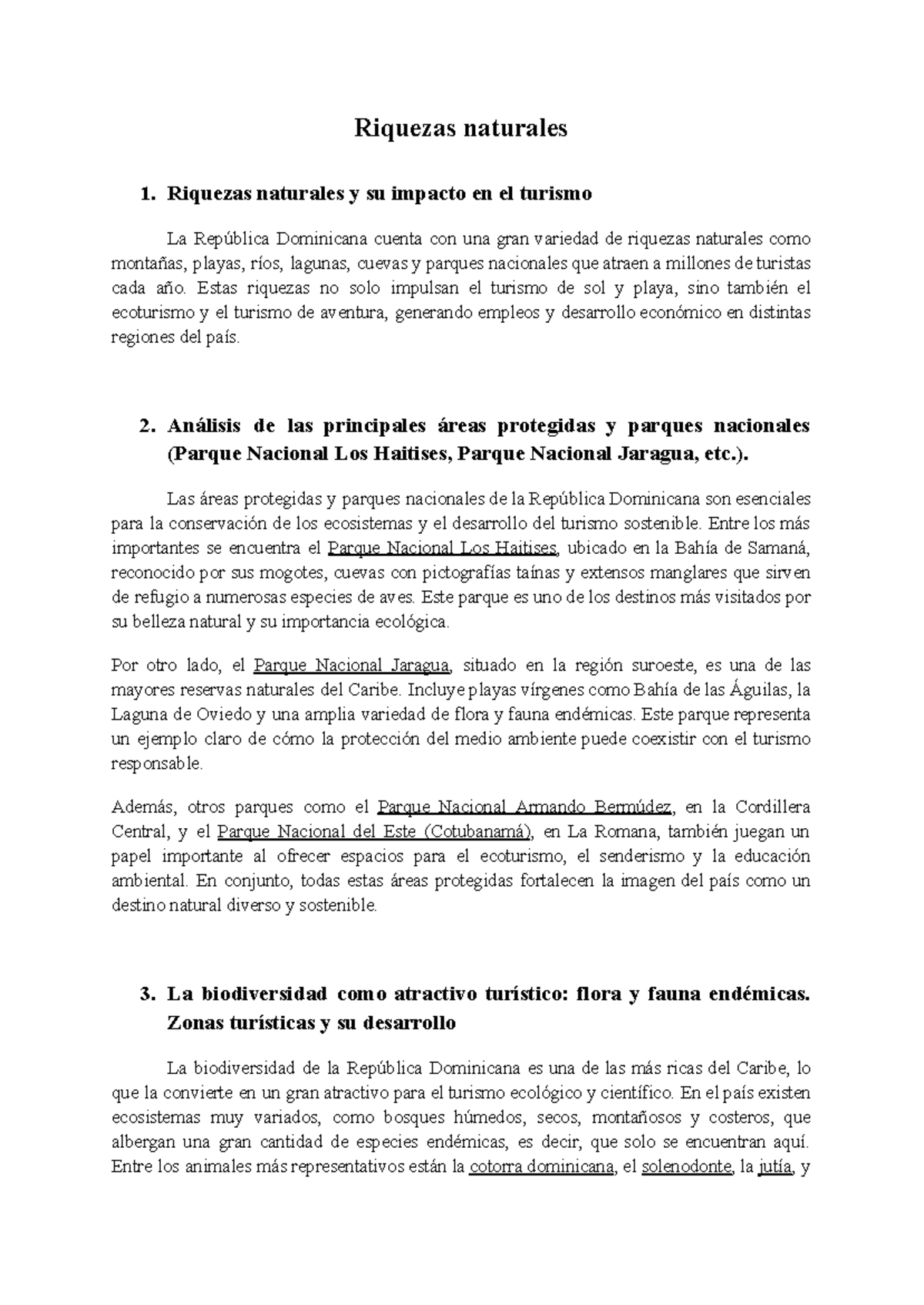 Riquezas Naturales y su Impacto en el Turismo en RD - Studocu