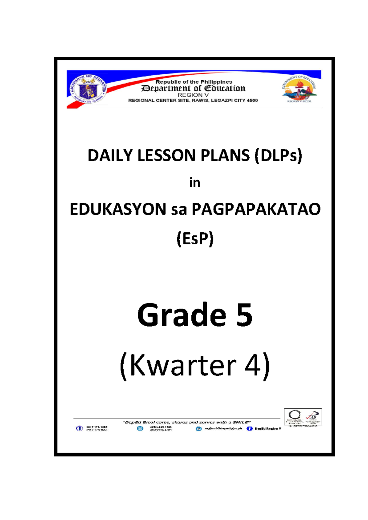 ESP 5 Daily Lesson Plans for 4th Quarter: Edukasyon sa Pagpapakatao ...