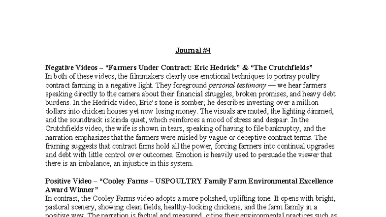 Journal 4: Analyzing Emotional Techniques in Poultry Farming Videos ...