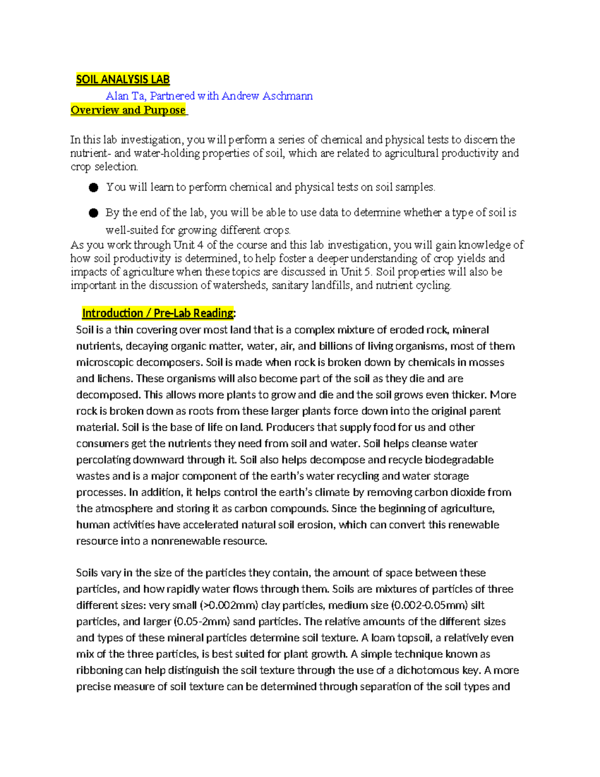 Soil Analysis Lab (AGRI 101): Understanding Soil Properties and ...