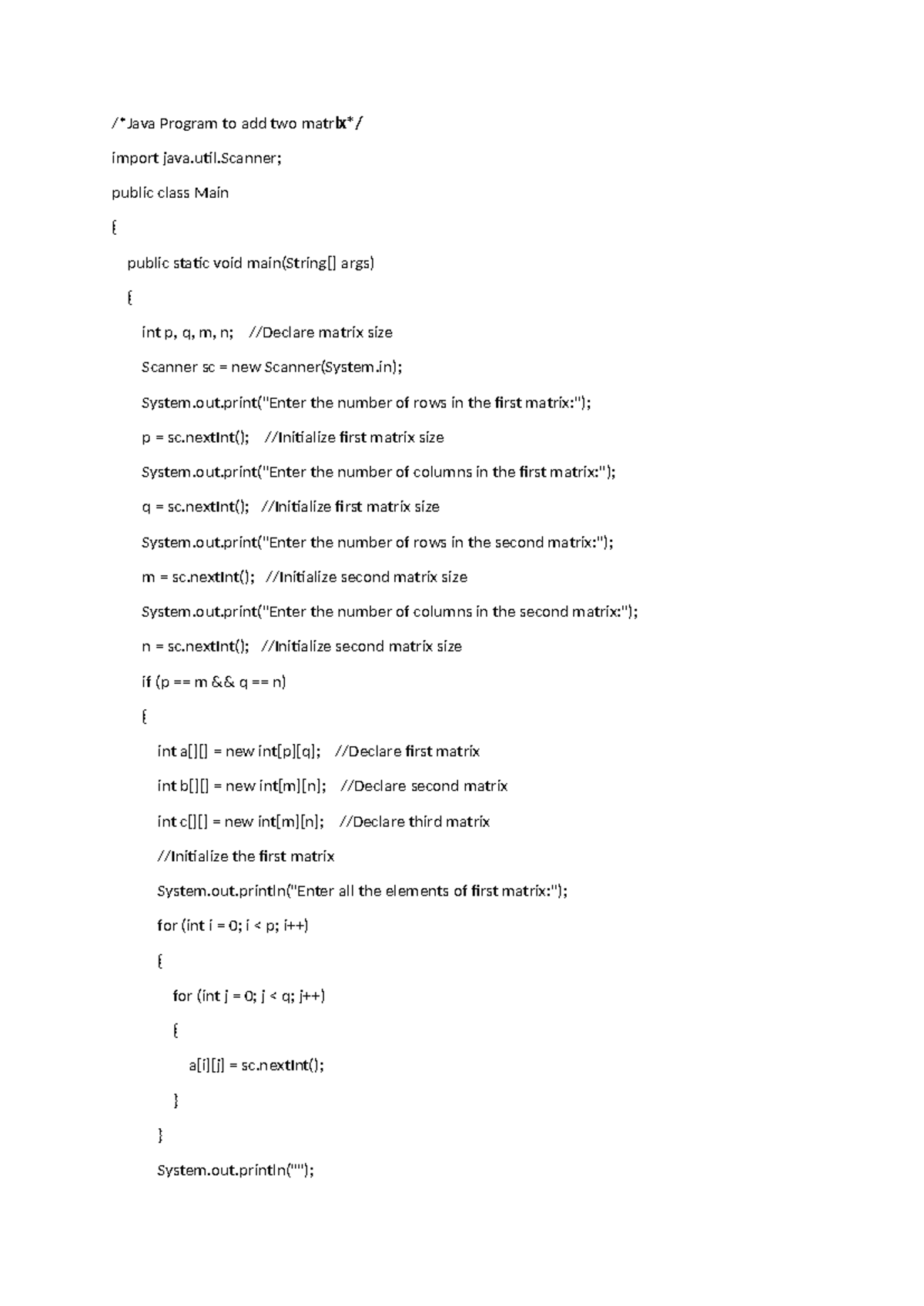 Java Program to add two matrix - /Java Program to add two matrix ...