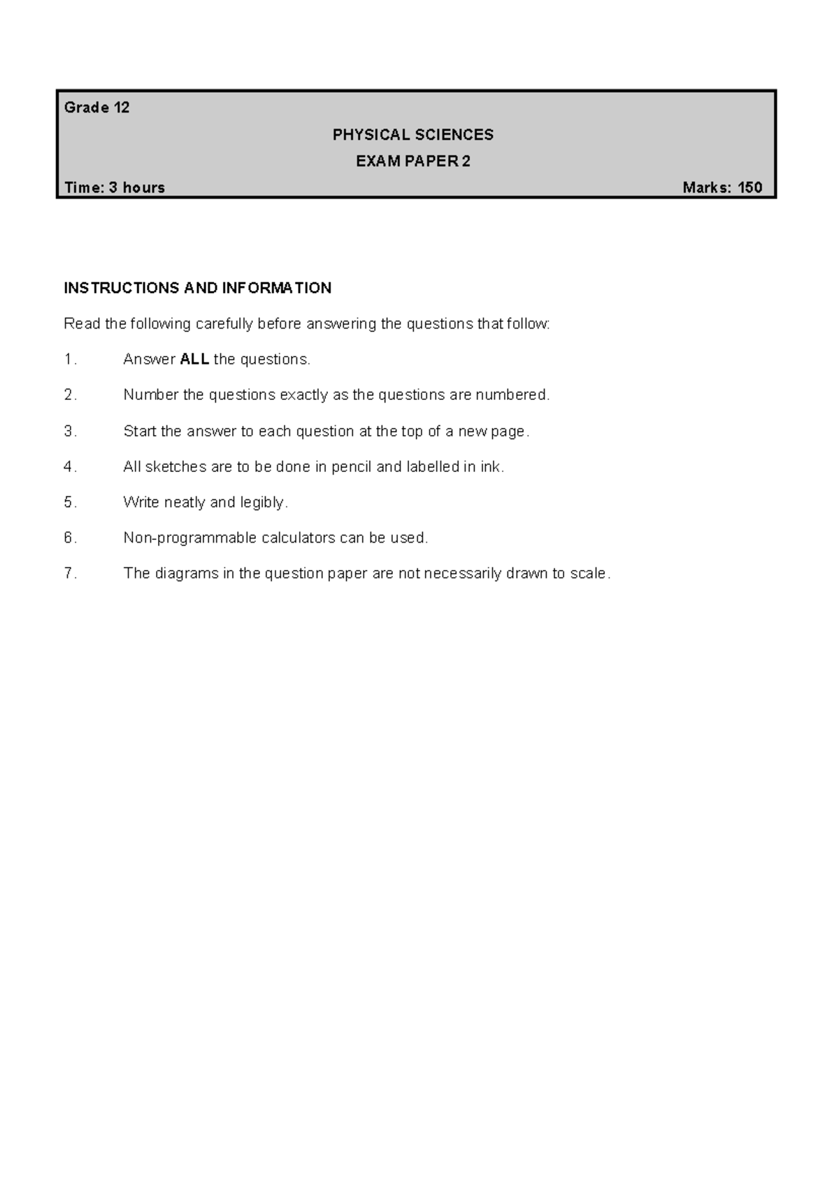 Grade 12 Physical Sciences Exam Paper 2: Key Concepts and Questions ...