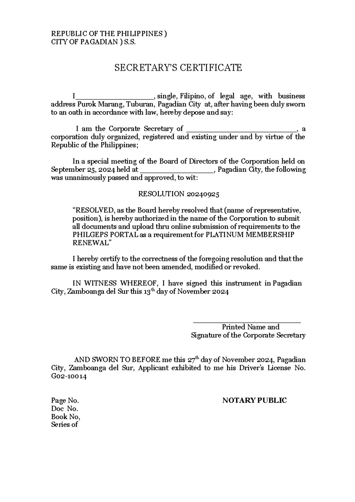 Philgeps document submission - REPUBLIC OF THE PHILIPPINES ) CITY OF ...