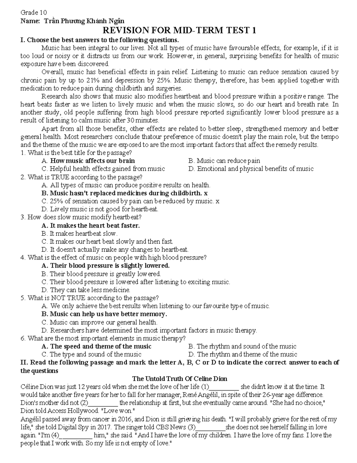 MID-TERM TEST 1 - TIẾNG ANH: Music and Life Skills - Studocu