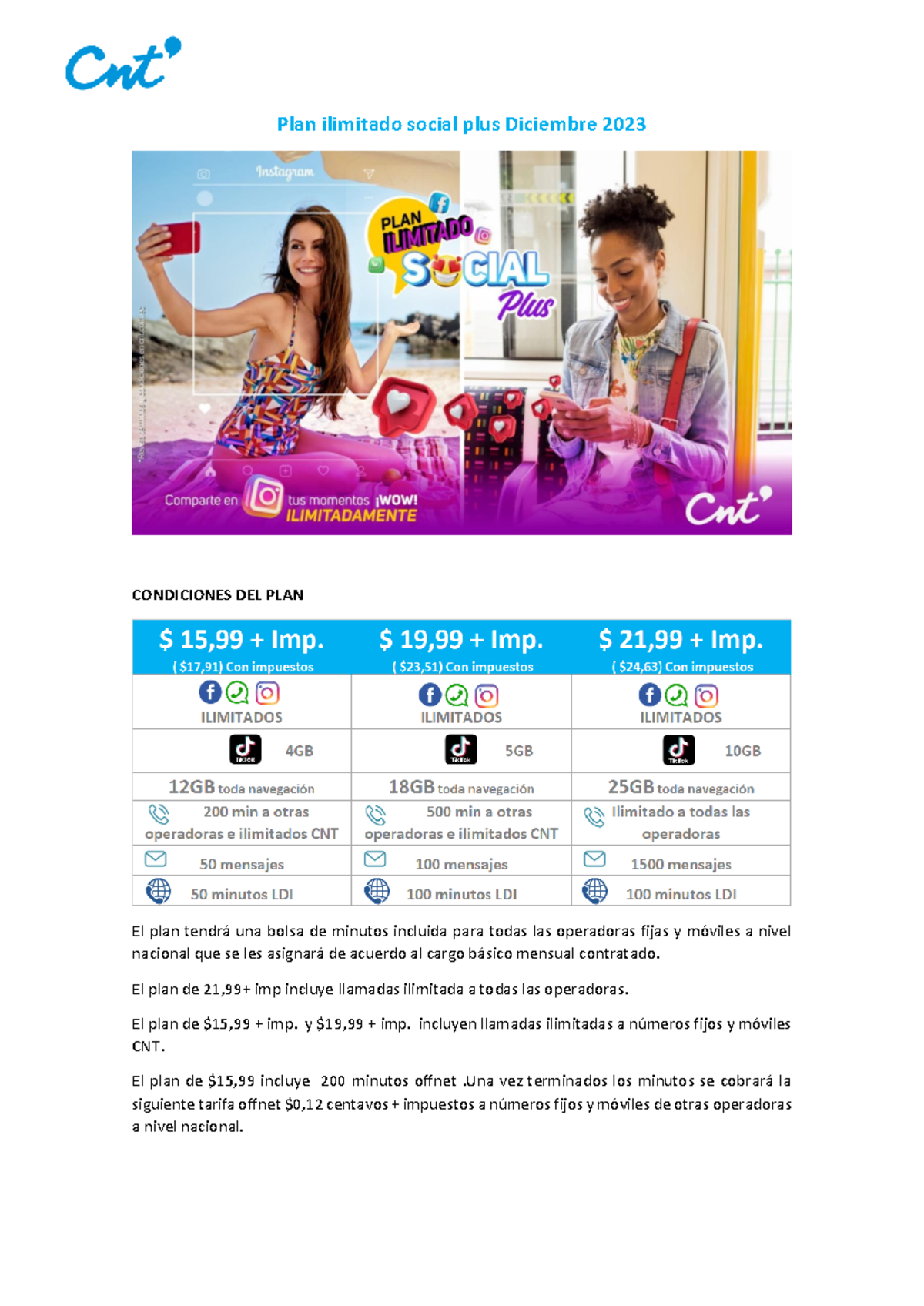 Plan Ilimitado Social Plus - Diciembre 2023 Detalles y Condiciones ...