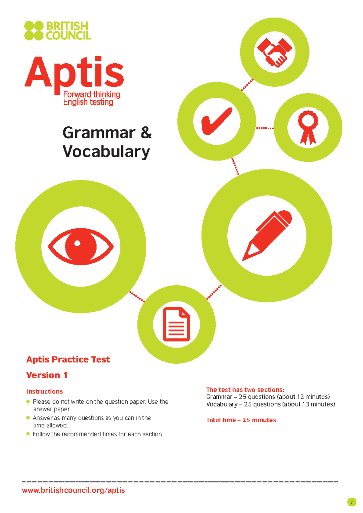Aptis Practice Test Version 1: Grammar & Vocabulary Questions - Studocu