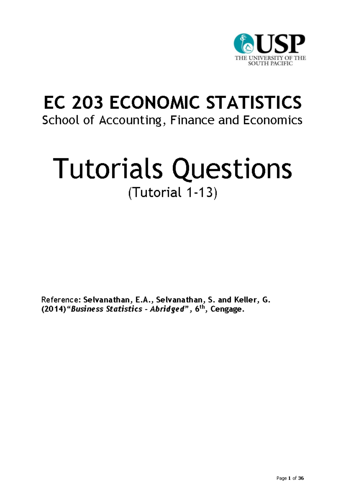 EC203 Economic Statistics Tutorial Questions & Formulas Guide - Studocu