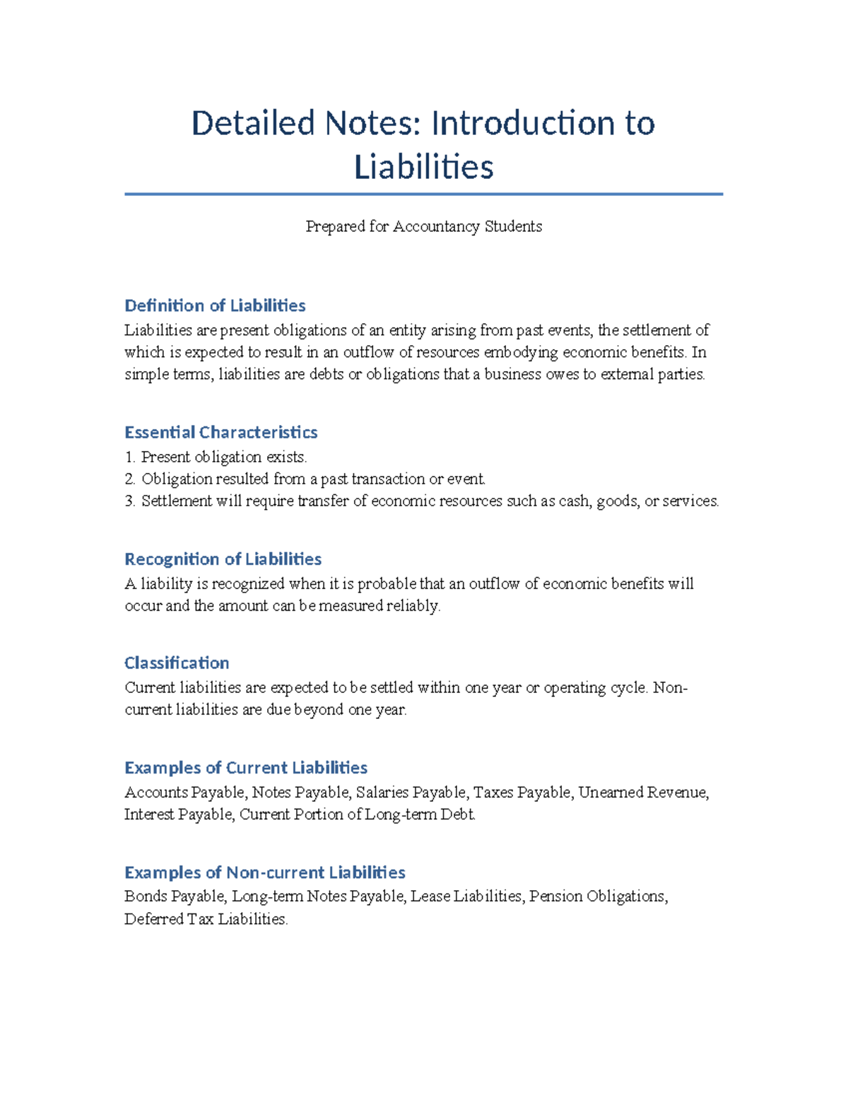 ACCT101: Introduction to Liabilities - Detailed Study Notes - Studocu