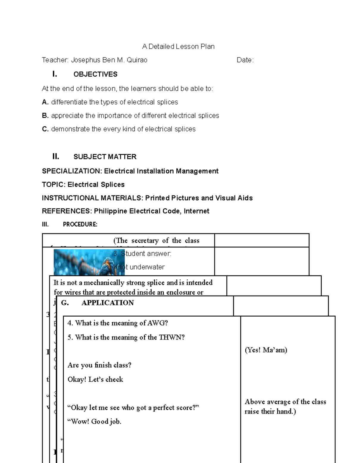 Detailed Lesson Plan on Electrical Splices (ELM 101) - Studocu