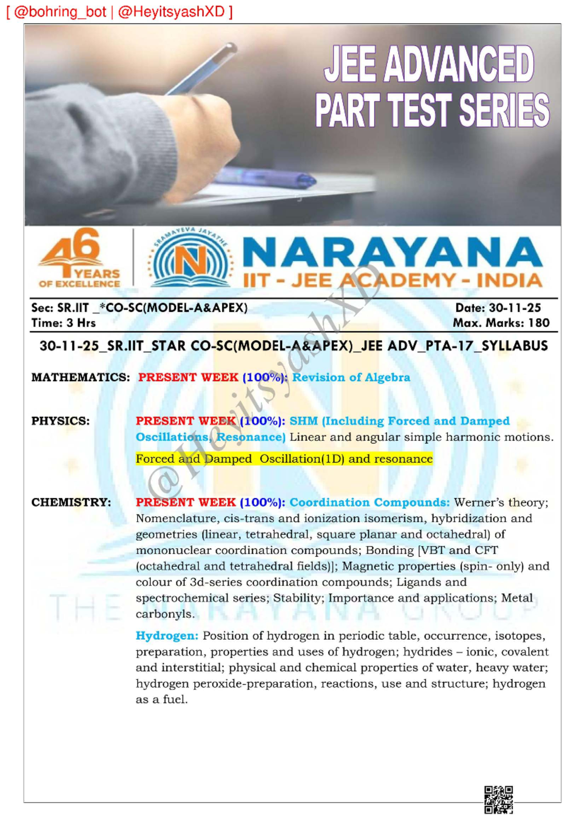 JEE ADVANCED PART TEST SERIES: MATHEMATICS, PHYSICS & CHEMISTRY ...